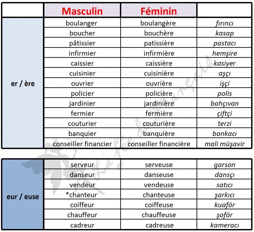 LES METIÉRS OU LES PROFESSIONS (MESLEKLER) - La Fée du Français